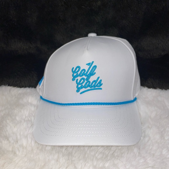 Golf Gods | Accessories | Nwt Golf Gods Tour Pro Script Golf Hat In White With Blue Logo | Poshmark